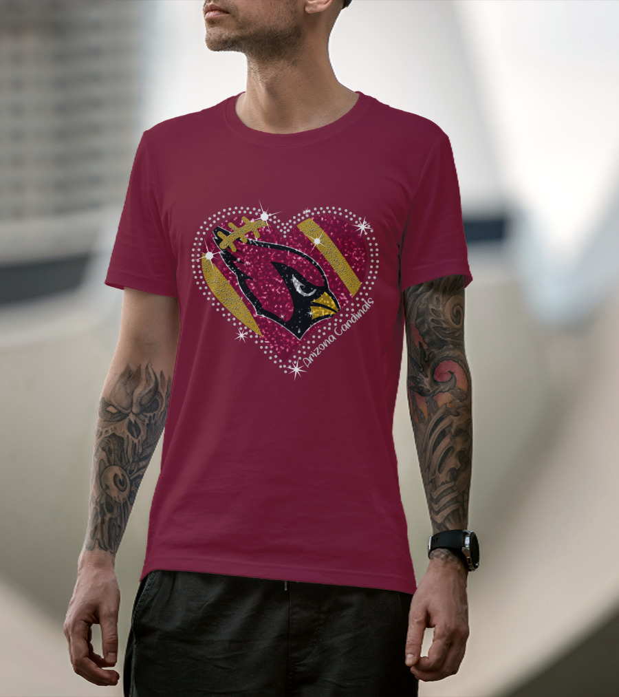 Arizona Cardinals Heart Logo Sparkle T-Shirt
