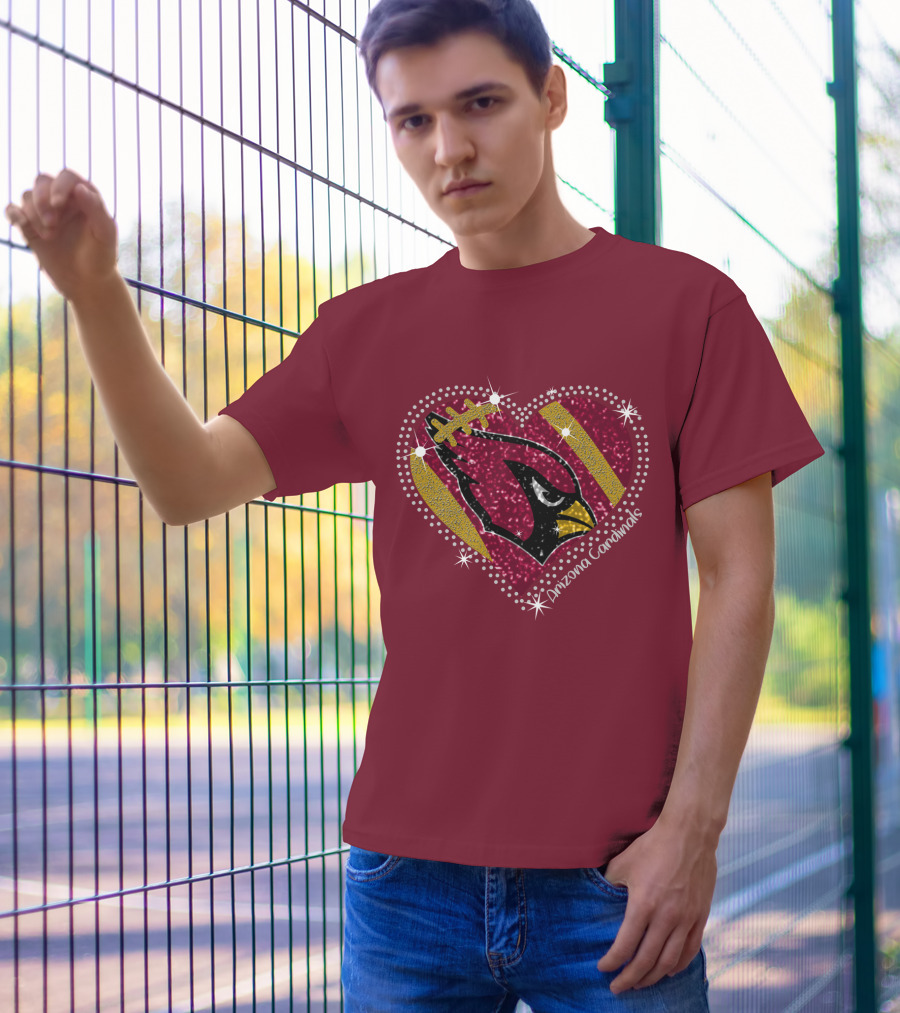 Arizona Cardinals Heart Logo Sparkle T-Shirt