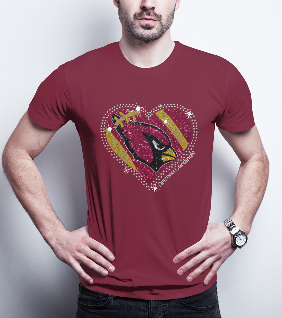 Arizona Cardinals Heart Logo Sparkle T-Shirt