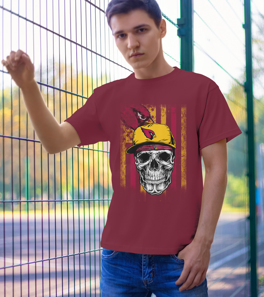 Arizona Cardinals Skull With Yellow Cap And Red T-Shirt