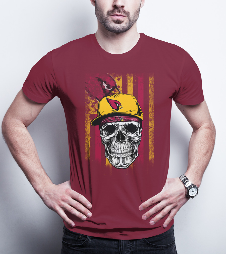 Arizona Cardinals Skull With Yellow Cap And Red T-Shirt