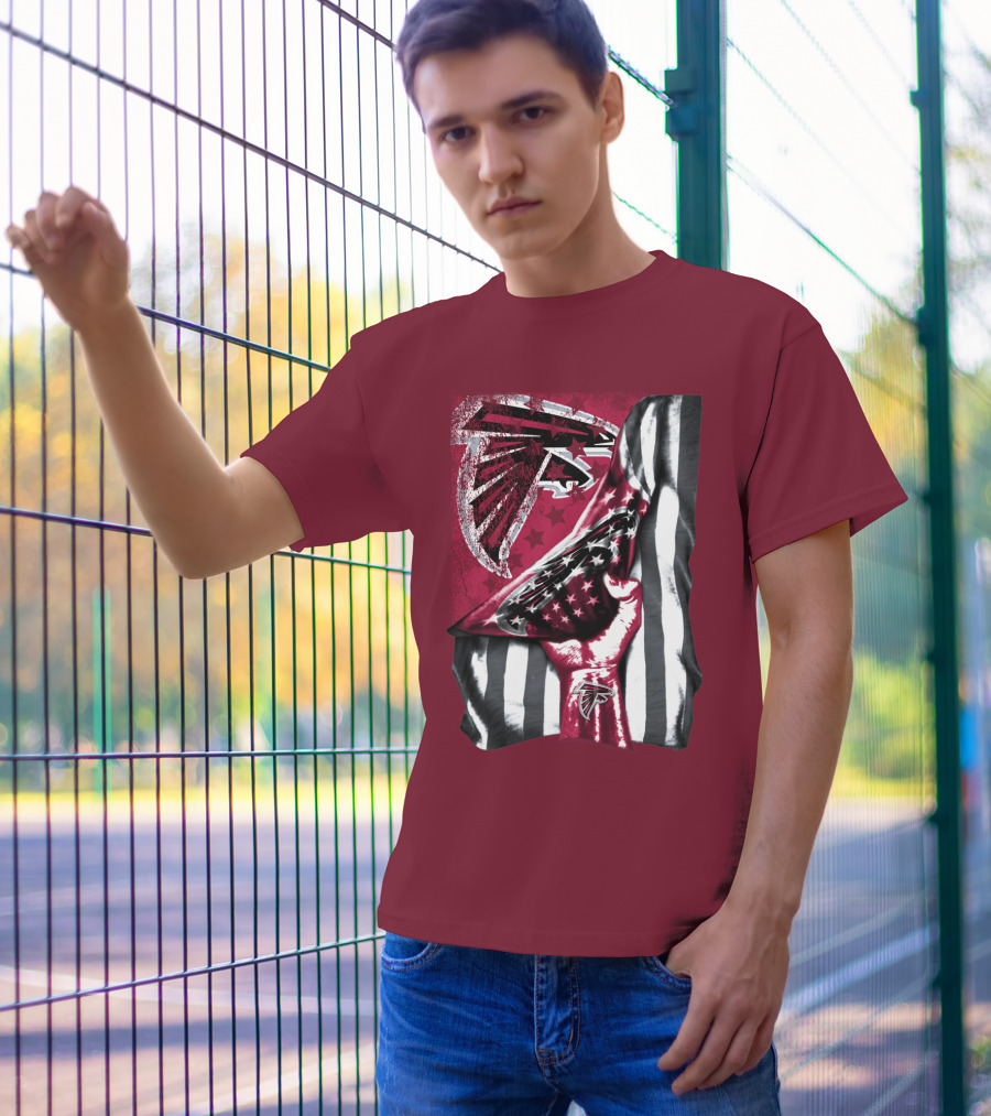 Atlanta Falcons Logo Stars And Stripes Fist Raised T-Shirt