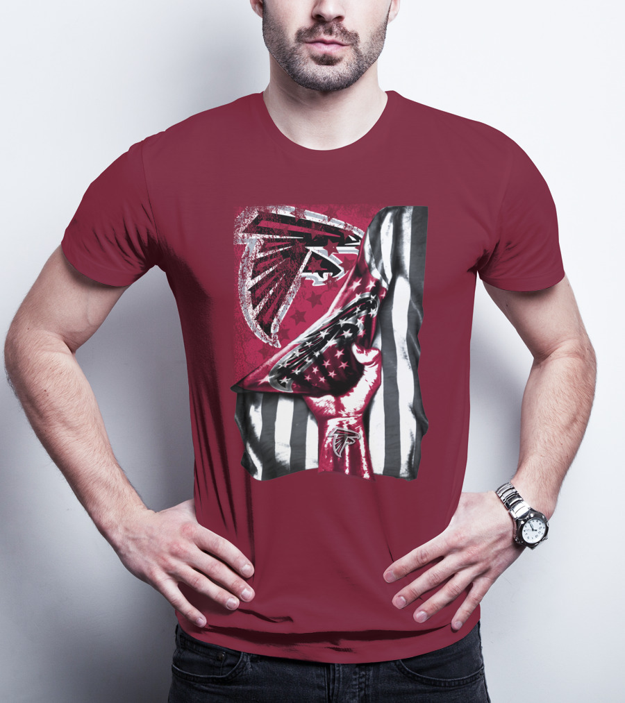 Atlanta Falcons Logo Stars And Stripes Fist Raised T-Shirt