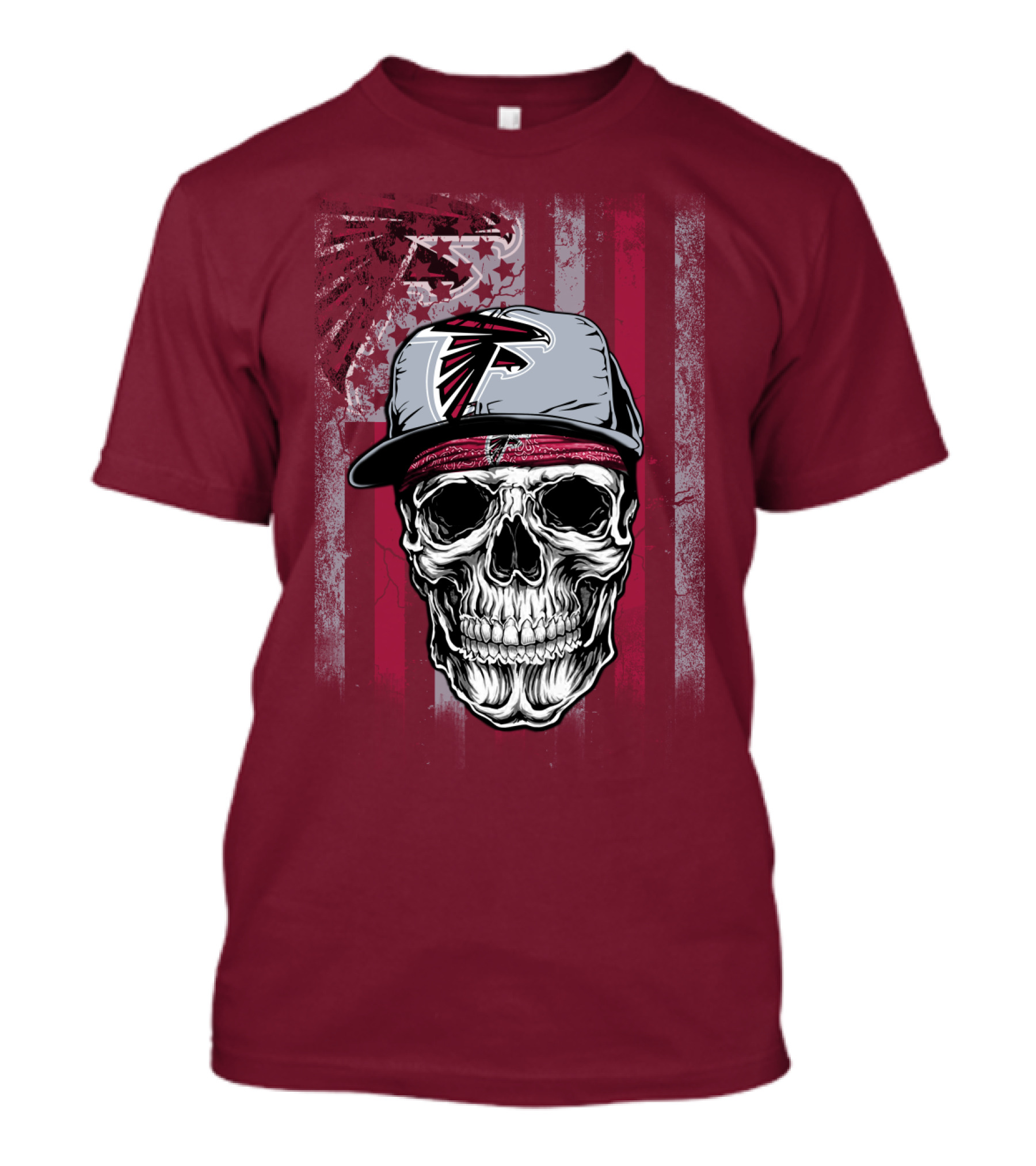 Atlanta Falcons Skull With Hat And Striped T-Shirt