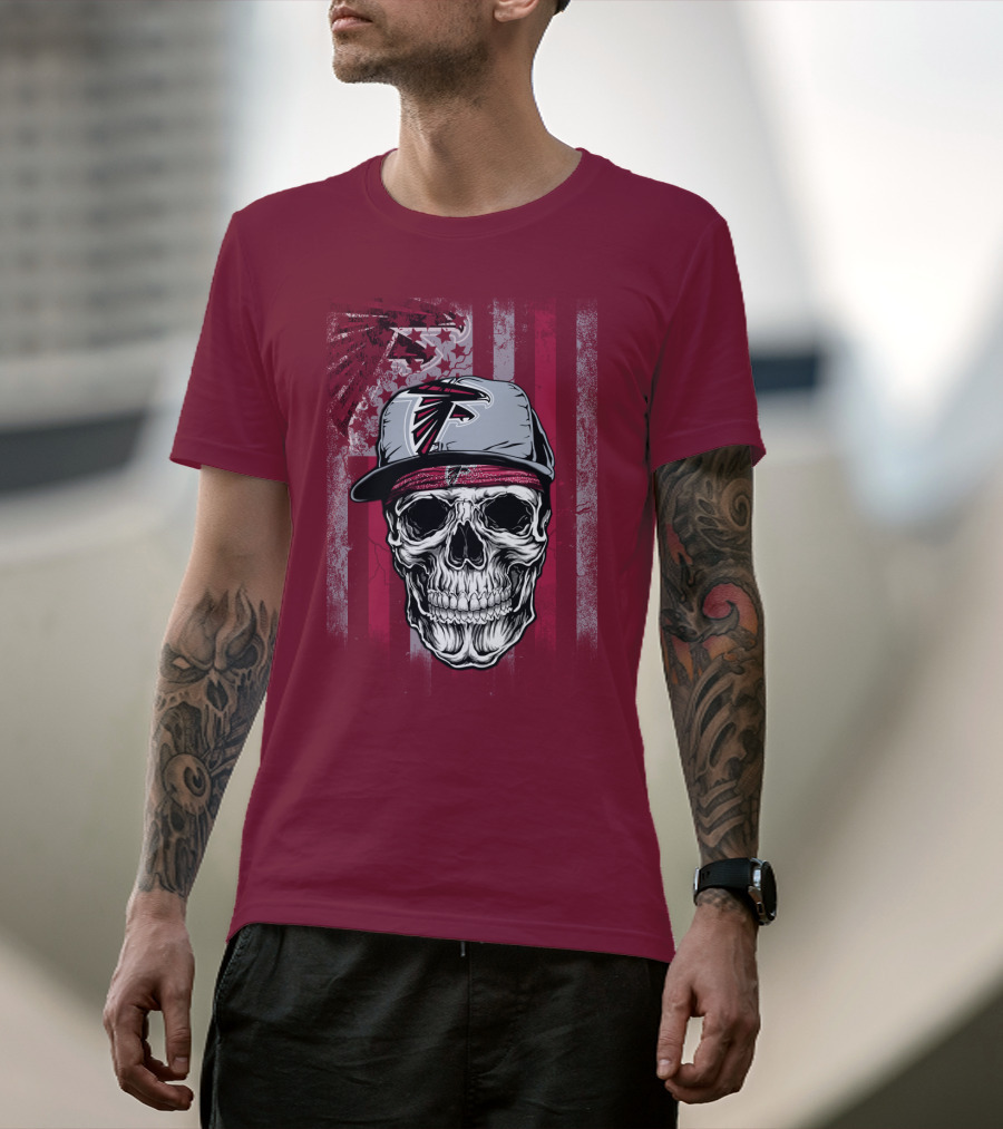 Atlanta Falcons Skull With Hat And Striped T-Shirt