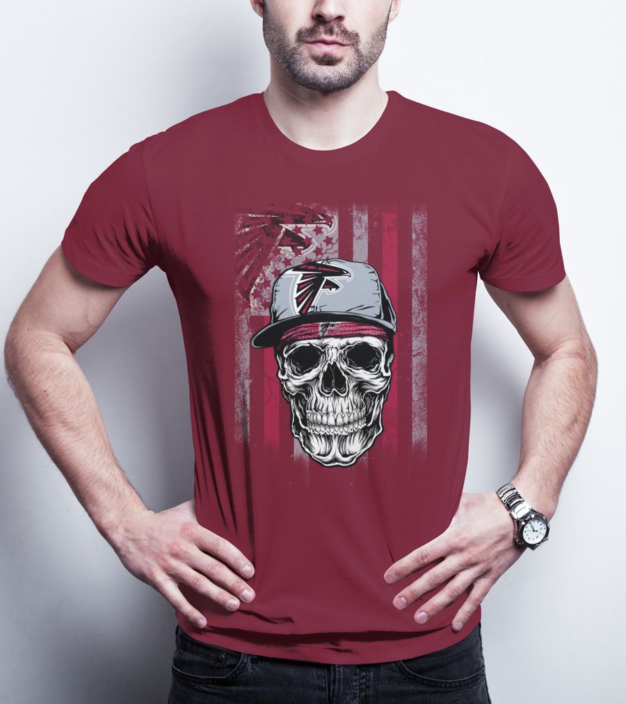 Atlanta Falcons Skull With Hat And Striped T-Shirt