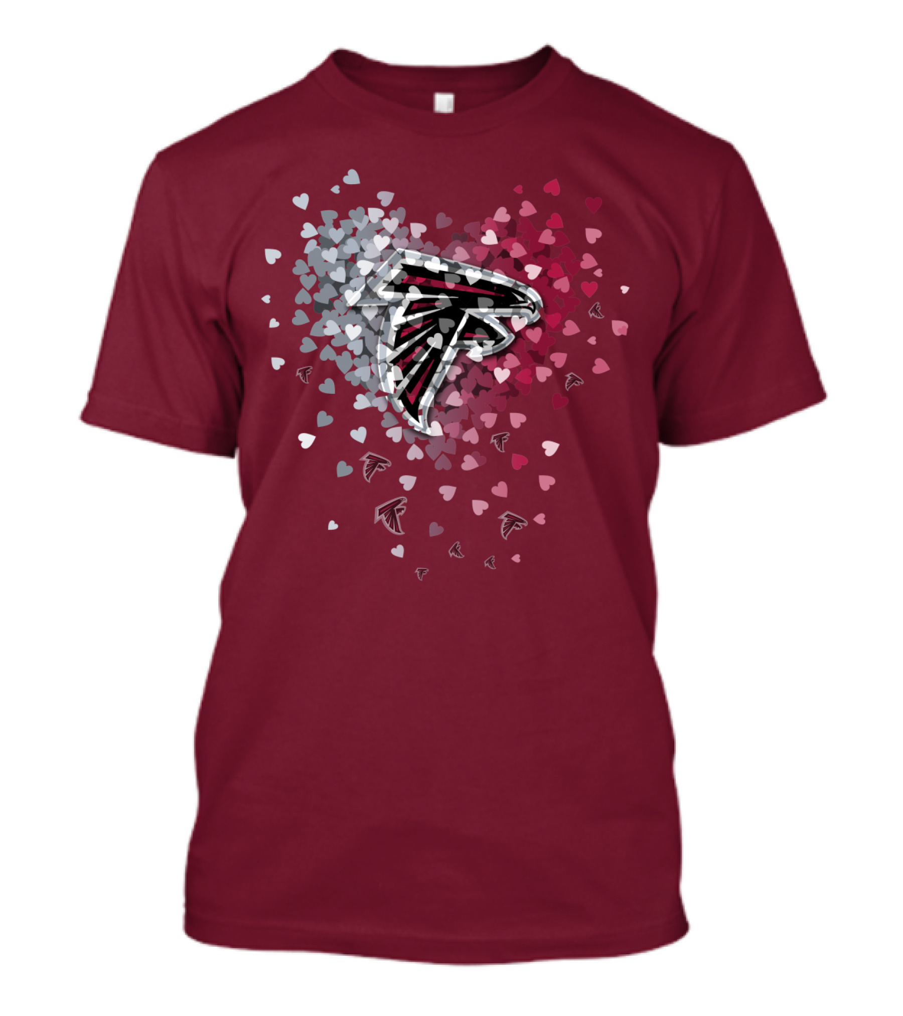 Atlanta Falcons Heart Logo With Red And Gray Hearts T-Shirt