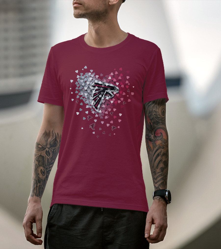 Atlanta Falcons Heart Logo With Red And Gray Hearts T-Shirt