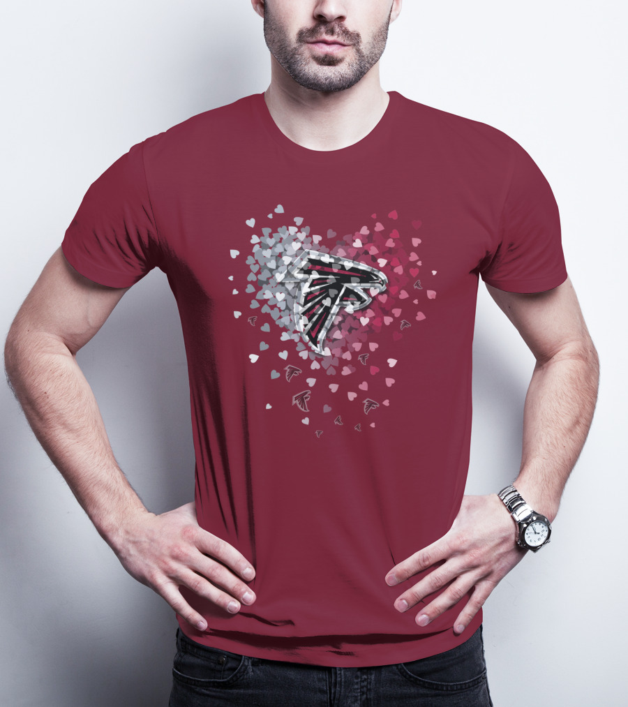 Atlanta Falcons Heart Logo With Red And Gray Hearts T-Shirt