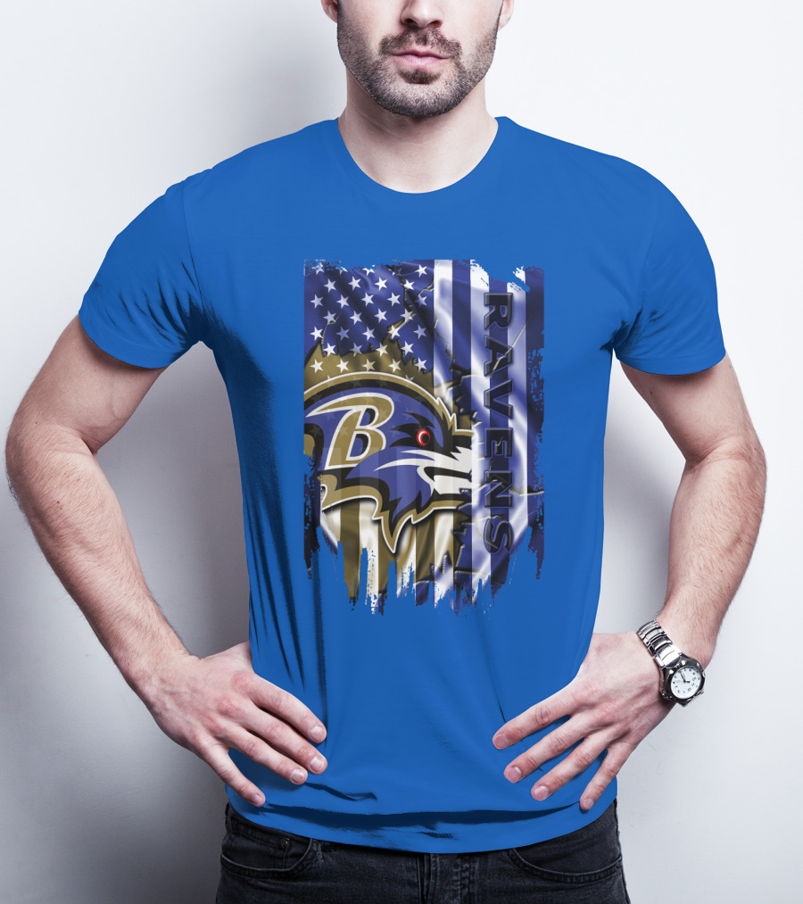 Baltimore Ravens American Flag Blend Football Team T-Shirt