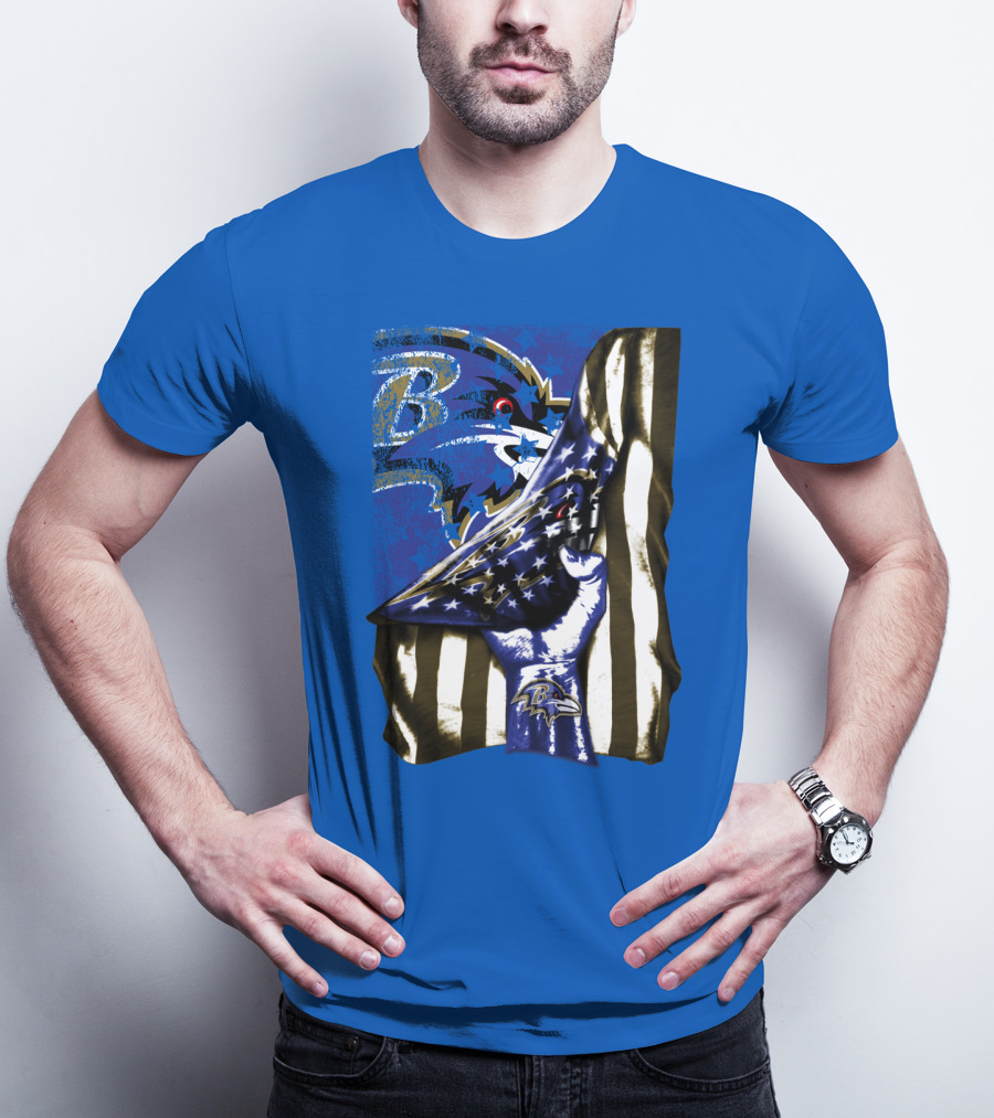 Baltimore Ravens Logo With American Flag Integration T-Shirt
