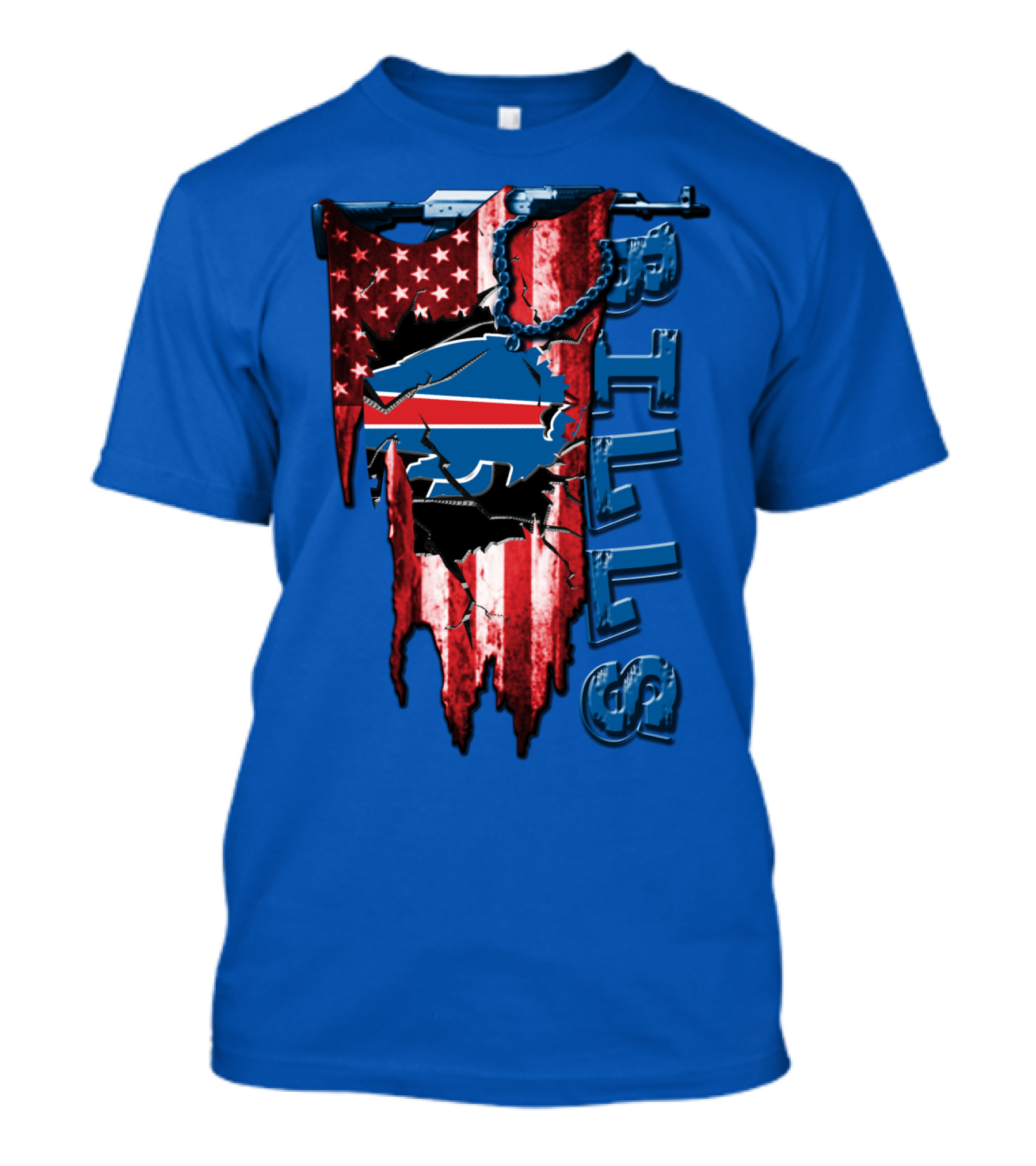 Buffalo Bills American Flag Chain Blue Logo Theme T-Shirt