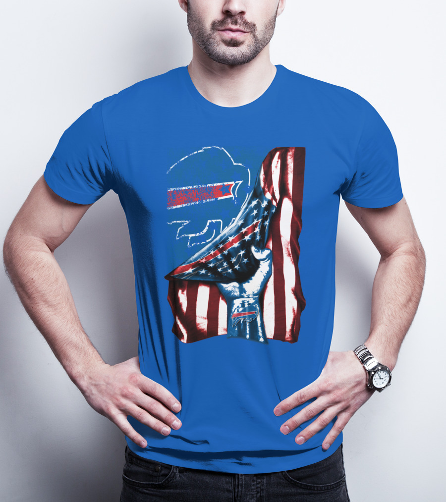 Buffalo Bills Patriotic Flag Fist With Team Logo And Silhouette T-Shirt
