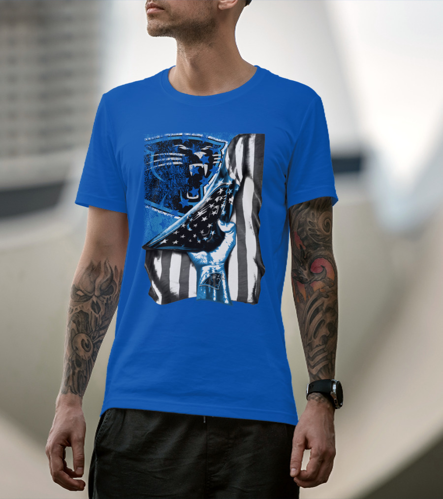 Carolina Panthers American Flag Hand Blue Graphic Fan Merchandise T-Shirt