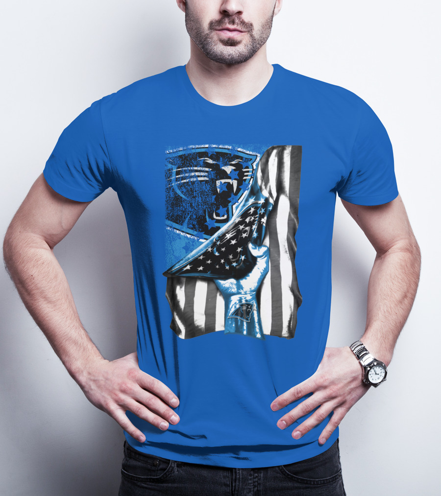 Carolina Panthers American Flag Hand Blue Graphic Fan Merchandise T-Shirt
