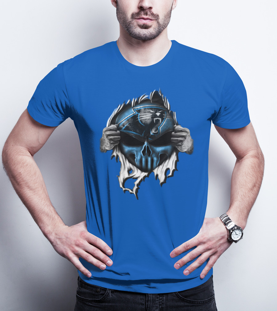Carolina Panthers Skull Logo Rip T-Shirt