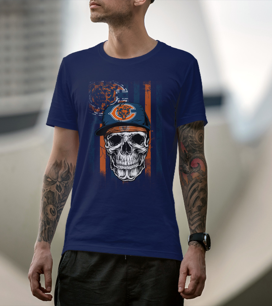Chicago Bears Skull With Cap And Stripes T-Shirt
