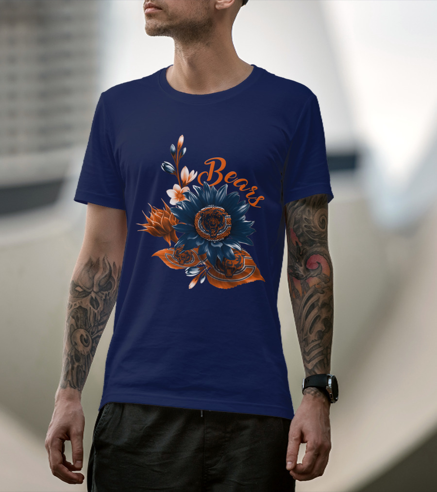 Bears Floral Design With Chicago Bears T-Shirt