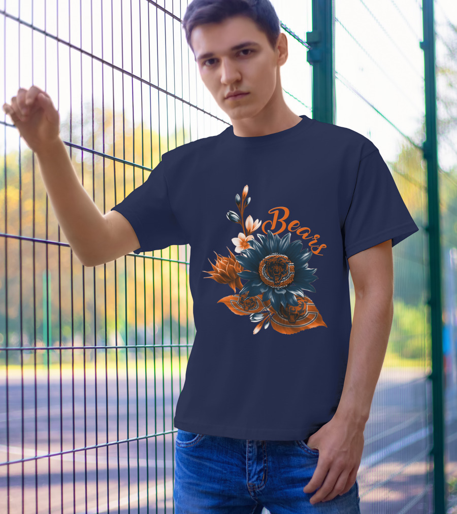Bears Floral Design With Chicago Bears T-Shirt