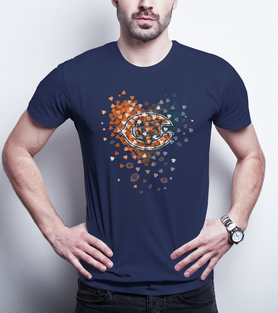 Chicago Bears Heart Logo In Orange And Navy Hearts T-Shirt