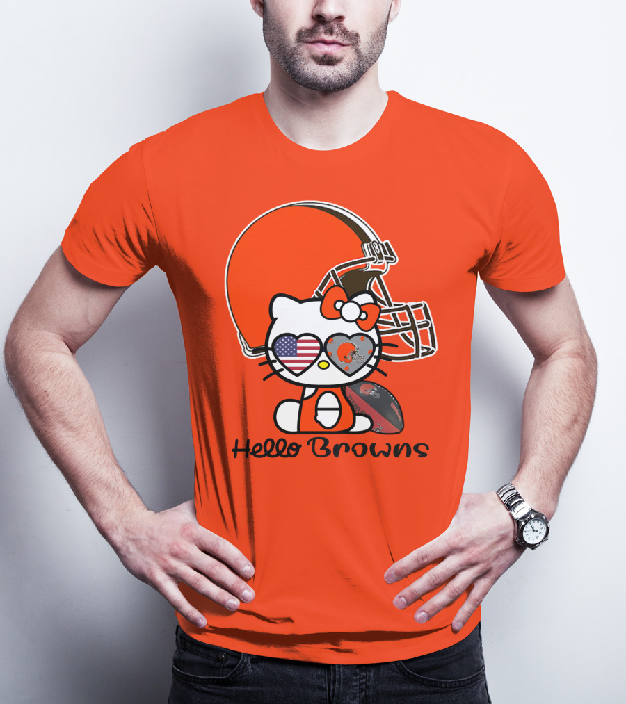 Hello Browns Cleveland Browns Football Helmet Heart Glasses T-Shirt