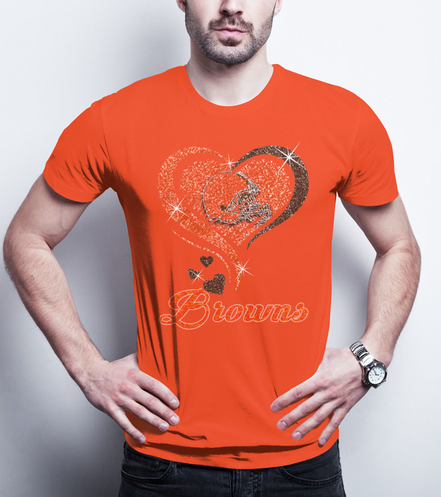 Browns Heart Helmet Sparkle Design Orange T-Shirt