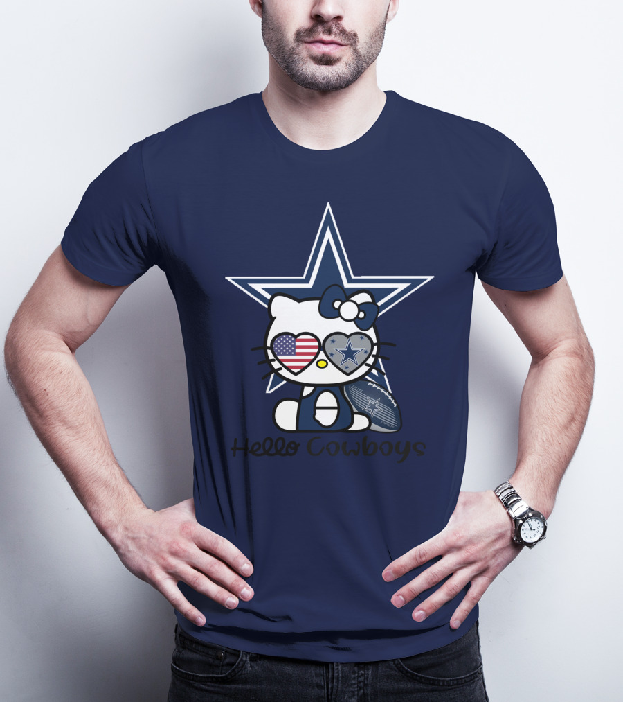 Hello Cowboys Dallas Cowboys Star American Flag Football T-Shirt