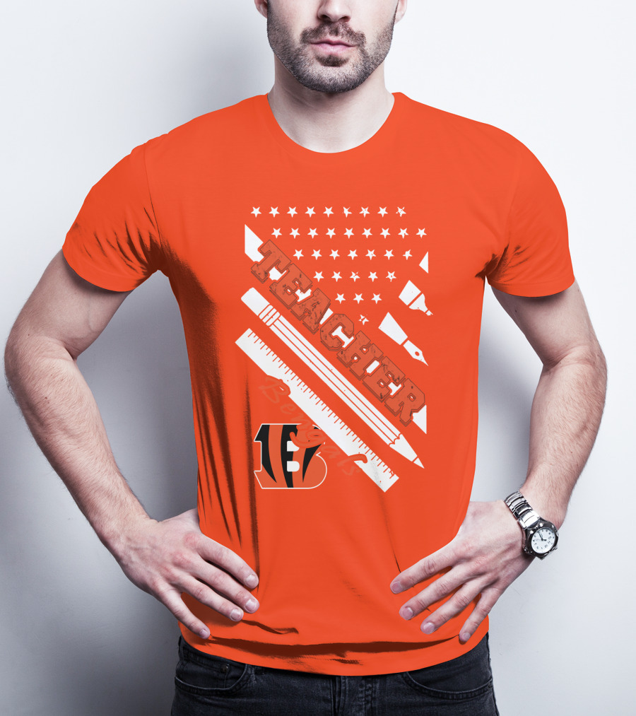 Cincinnati Bengals Teacher Stars Stripes Ruler T-Shirt