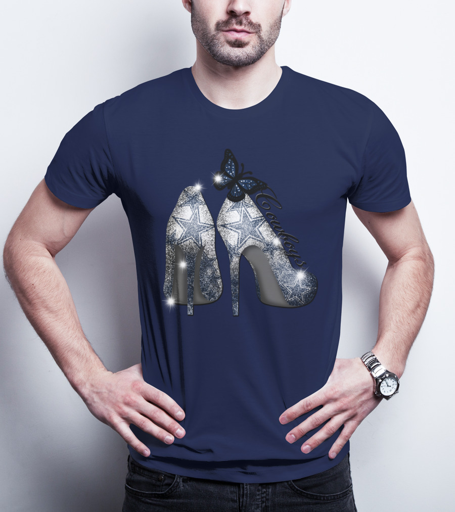 Dallas Cowboys Heels And Butterfly Sparkle Stars T-Shirt