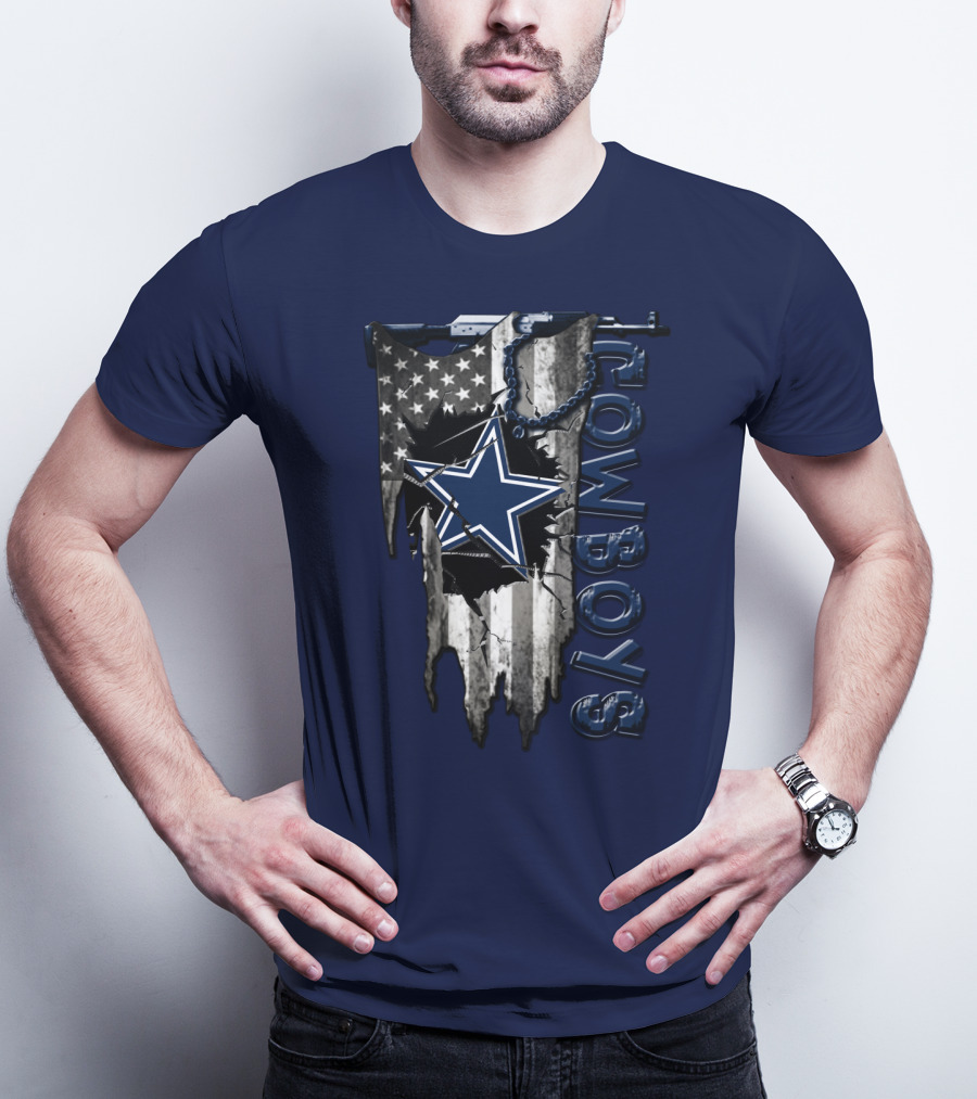 Dallas Cowboys Star Logo On Distressed American Flag With Vertical T-Shirt