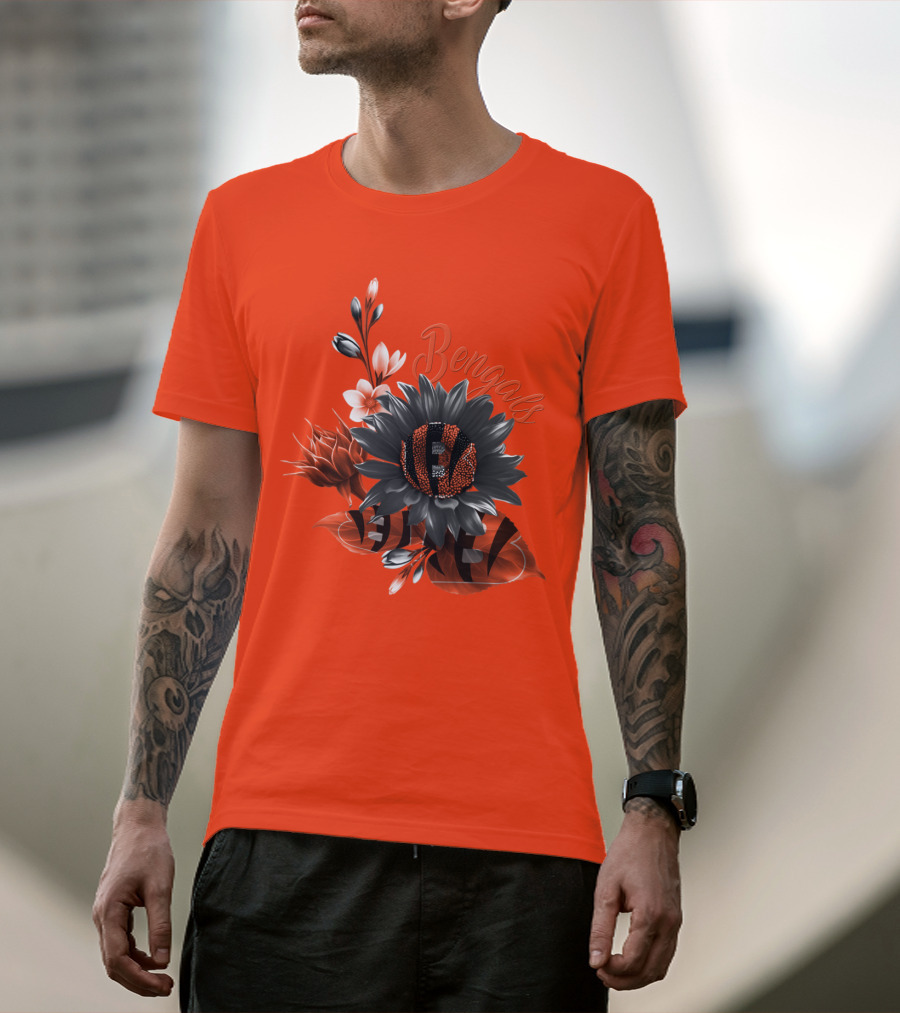 Bengals Flower Graphic With Orange And Black Elements T-Shirt