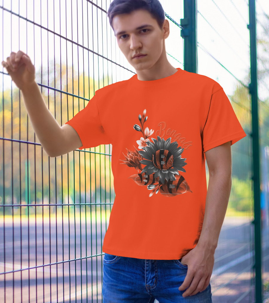 Bengals Flower Graphic With Orange And Black Elements T-Shirt