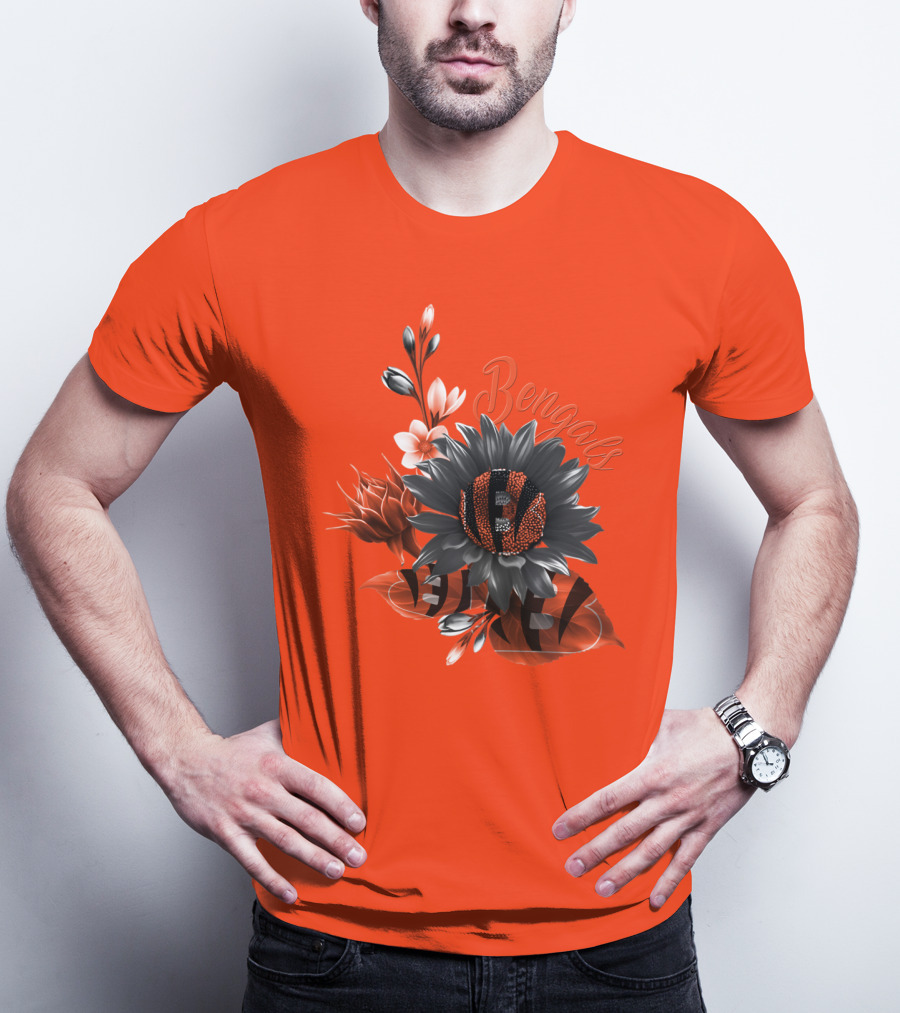 Bengals Flower Graphic With Orange And Black Elements T-Shirt
