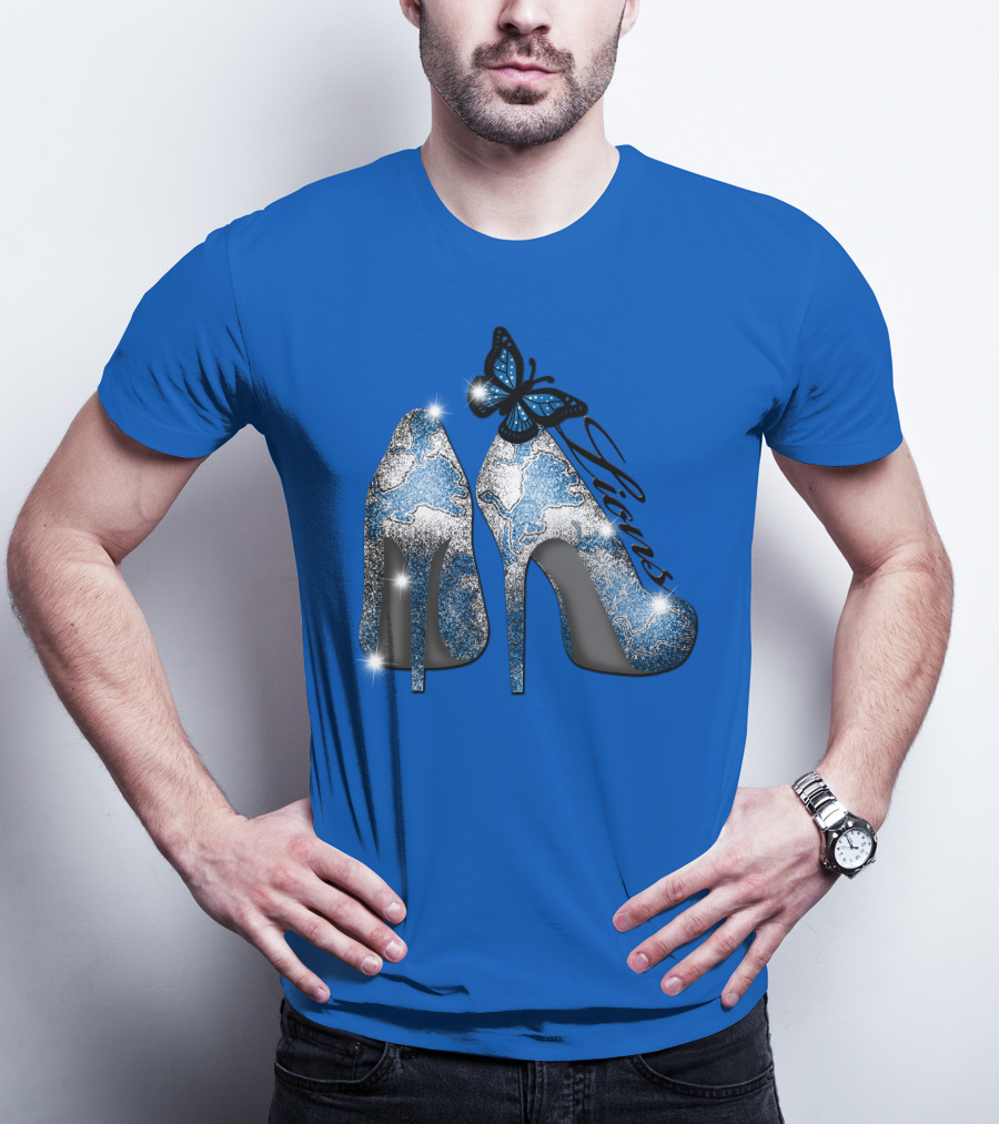Detroit Lions High Heels Butterfly Sparkle T-Shirt