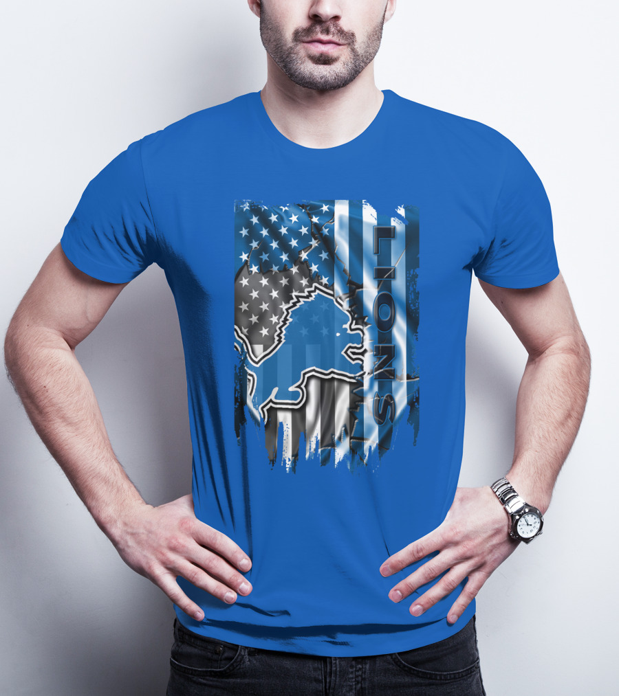 Detroit Lions American Flag Football Team T-Shirt