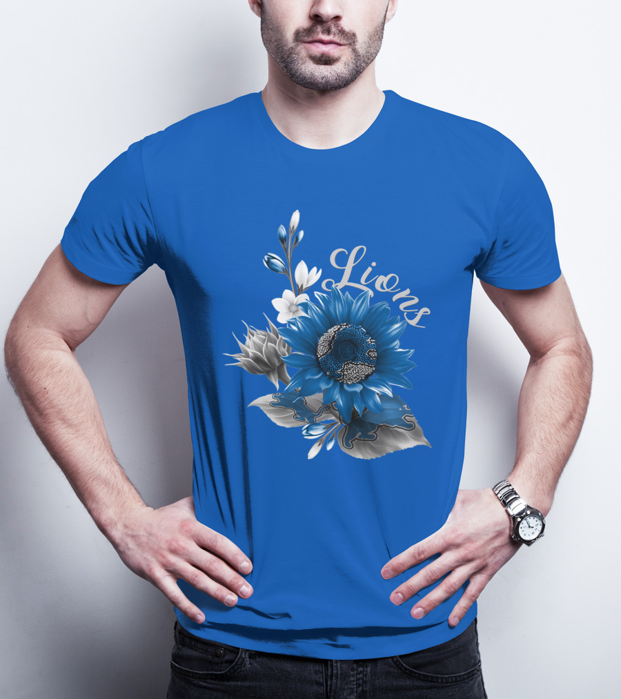 Detroit Lions Blue Floral T-Shirt