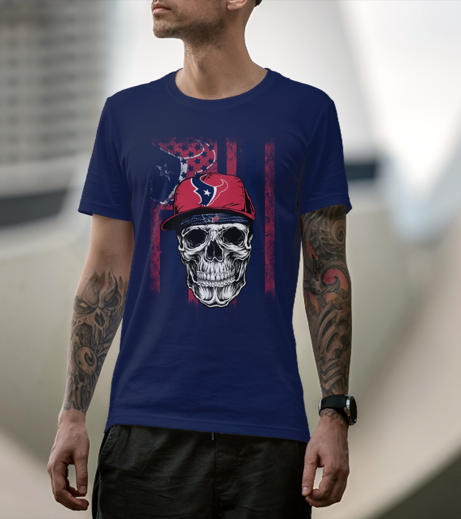 Houston Texans Skull Flag Stars Cap T-Shirt