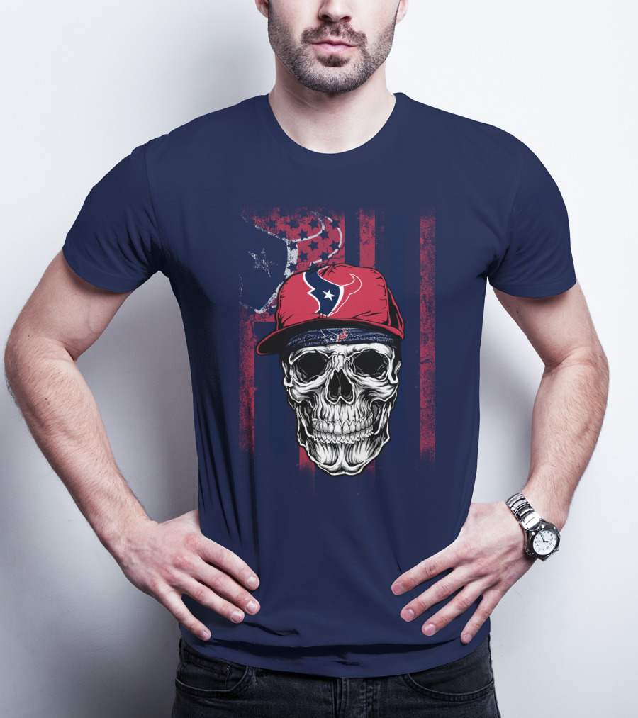 Houston Texans Skull Flag Stars Cap T-Shirt