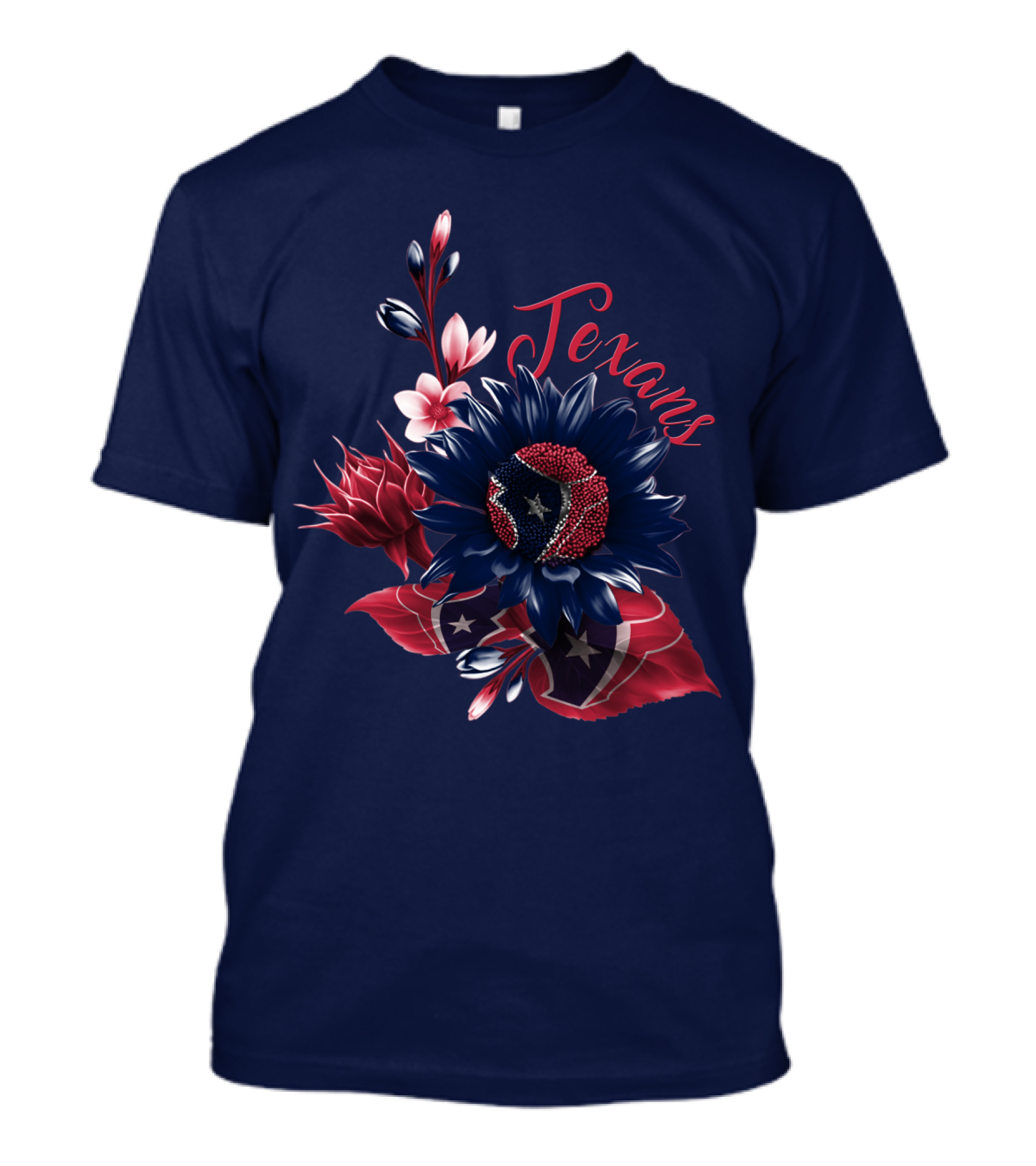Houston Texans Blossom With Red White And Blue Star Accents T-Shirt