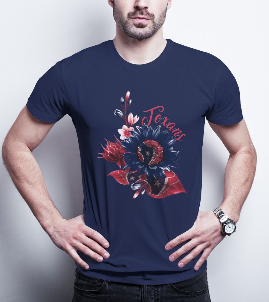 Houston Texans Blossom With Red White And Blue Star Accents T-Shirt