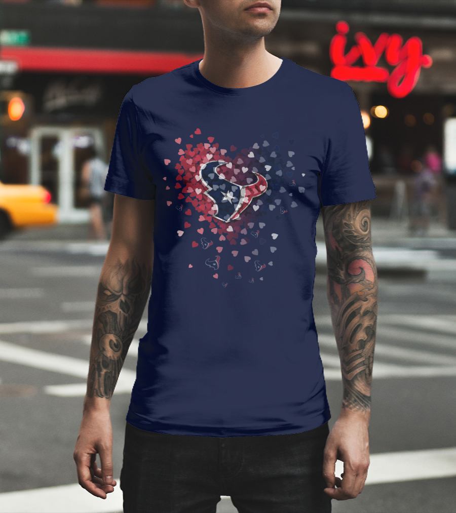 Houston Texans Heart Logo With Red White And Blue Hearts T-Shirt