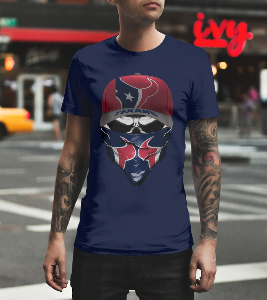 Houston Texans Star Logo Skull Bandana And Red Cap T-Shirt