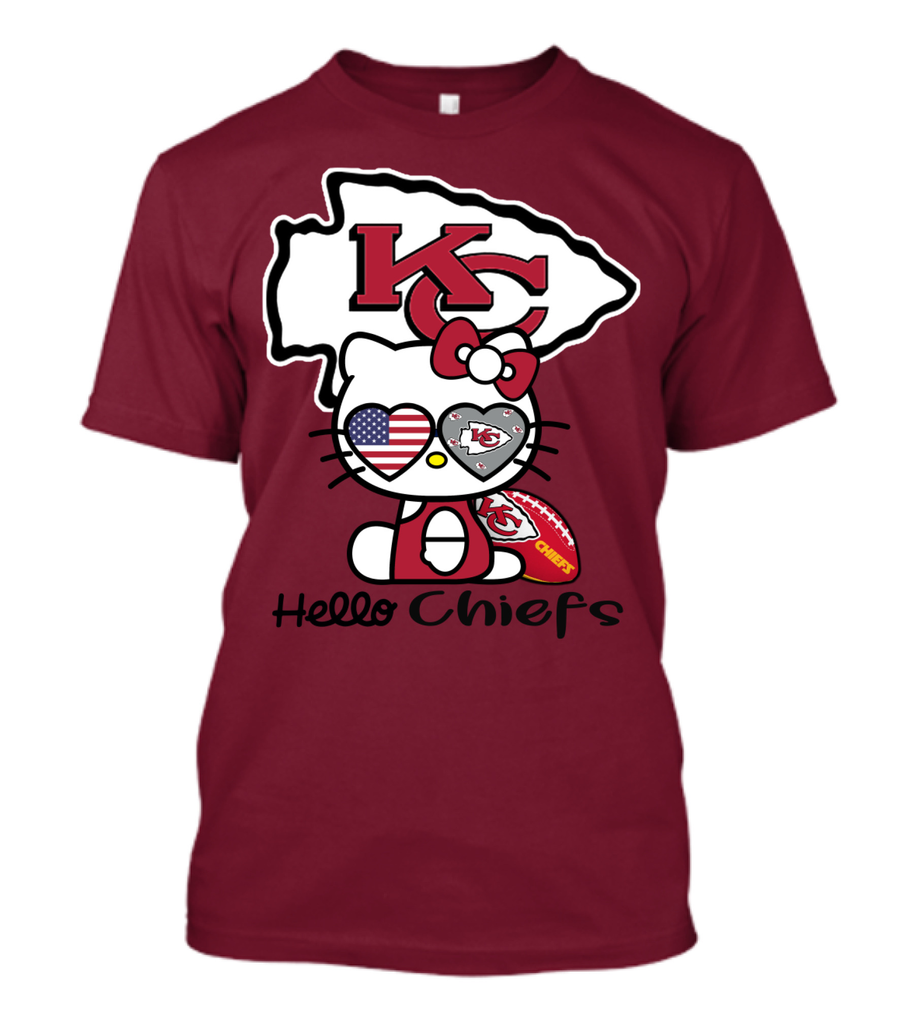 Hello Chiefs Kc Hello Kitty Heart Football American Flag T-Shirt