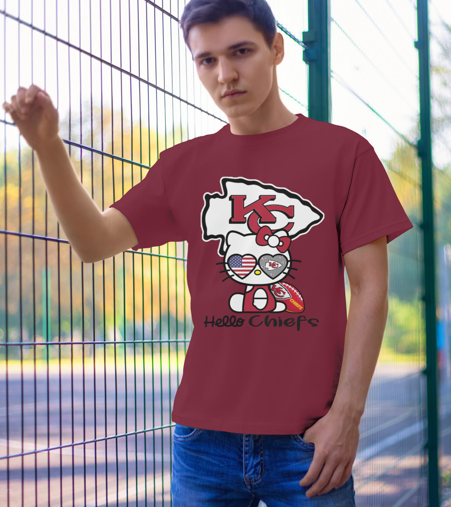 Hello Chiefs Kc Hello Kitty Heart Football American Flag T-Shirt