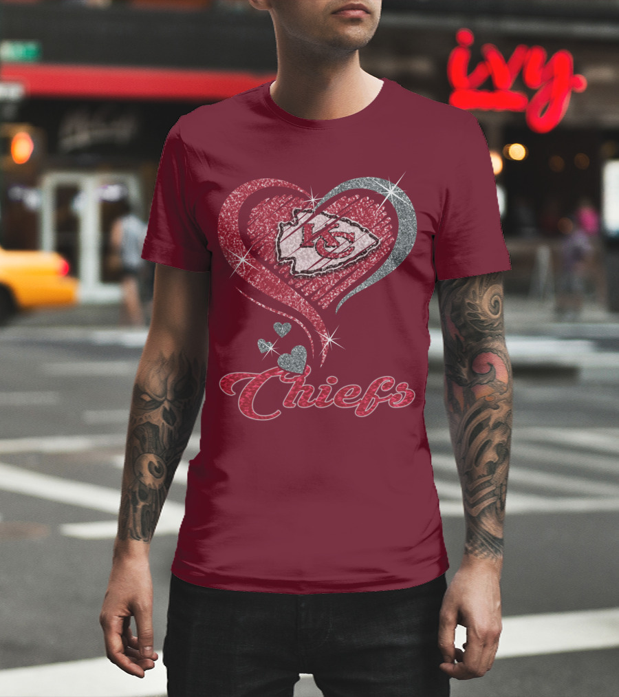 Kansas City Chiefs Heart Logo Sparkle Chiefs T-Shirt
