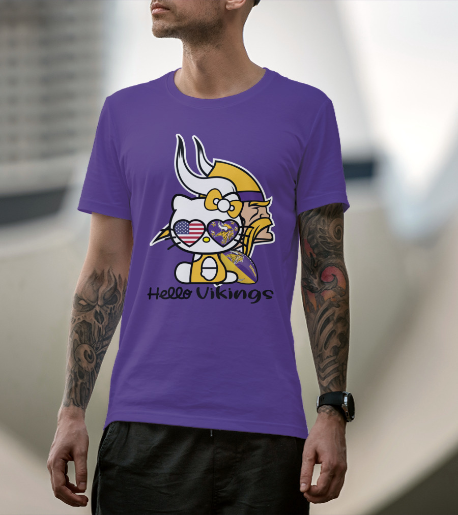 Hello Vikings Minnesota Vikings Fan Art Purple Football Kitty T-Shirt