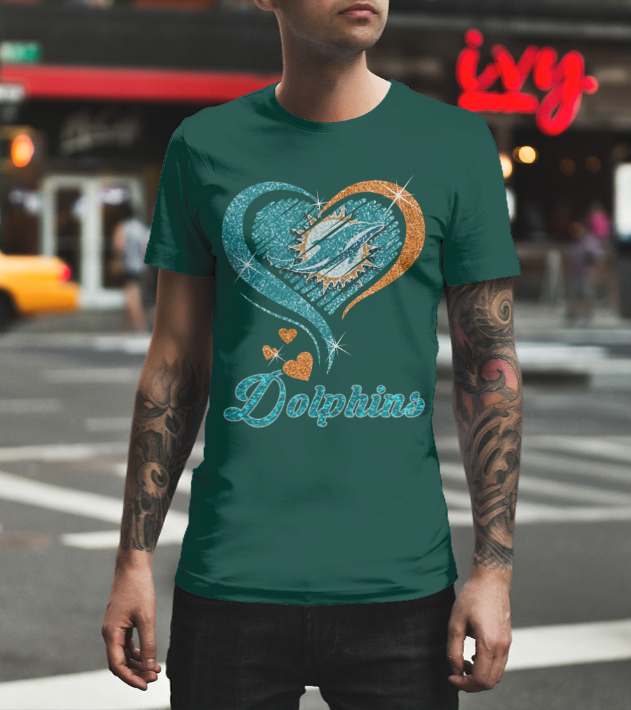 Miami Dolphins Sparkling Heart T-Shirt