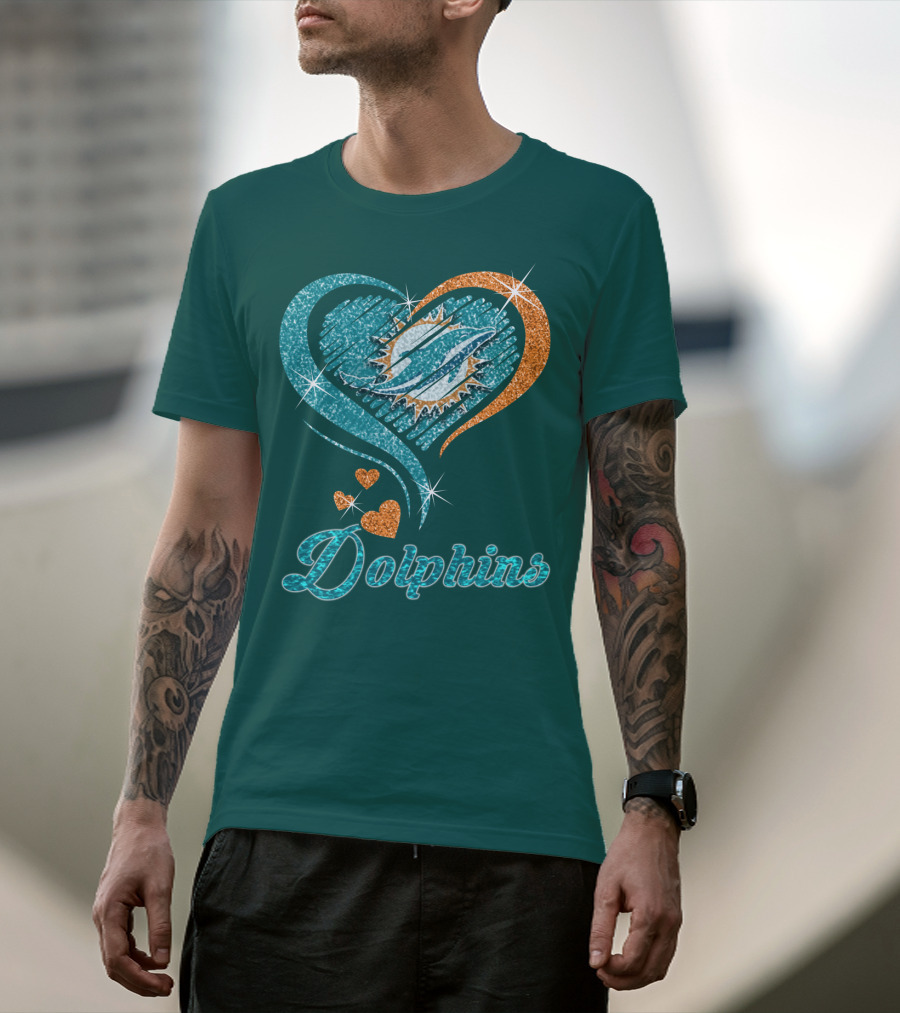 Miami Dolphins Sparkling Heart T-Shirt