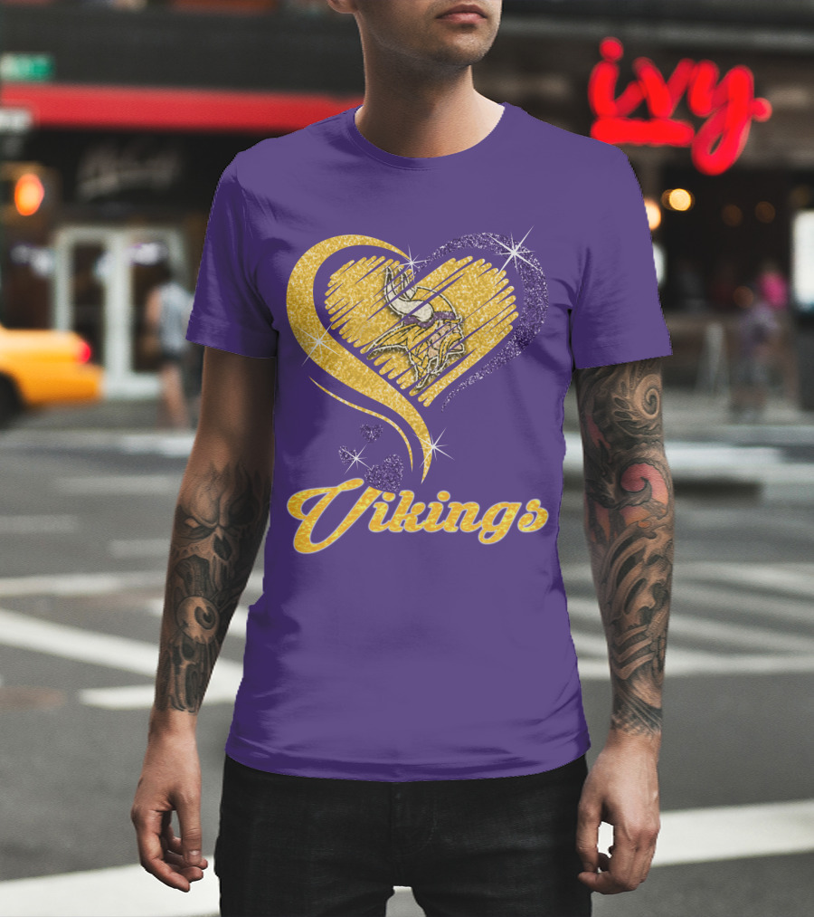 Vikings Heart Purple Gold Sparkle T-Shirt