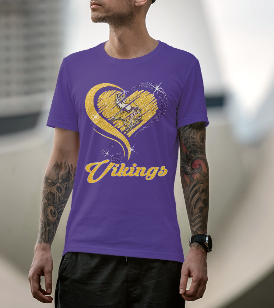 Vikings Heart Purple Gold Sparkle T-Shirt